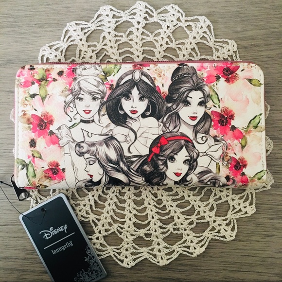 Loungefly | Bags | Loungefly Disney Princess Sketch Floral Wallet ...